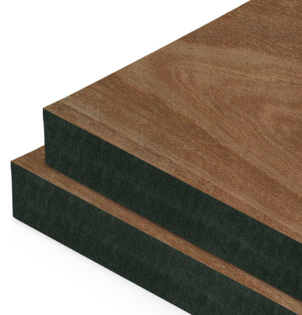 Ironbark Veneer Crown Cut on Black MDF – Bord Products
