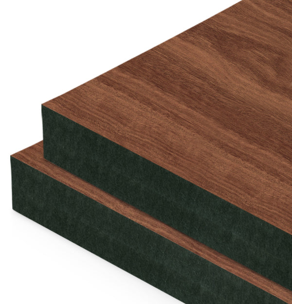 Jarrah Veneer Crown Cut on Black MDF – Bord Products