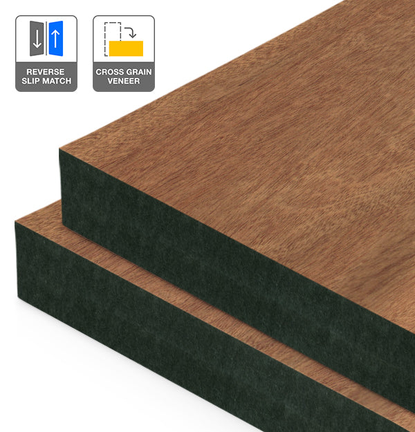 Sapele Veneer Crown Cut Slip Match Cross Grain on Black MDF – Bord Products
