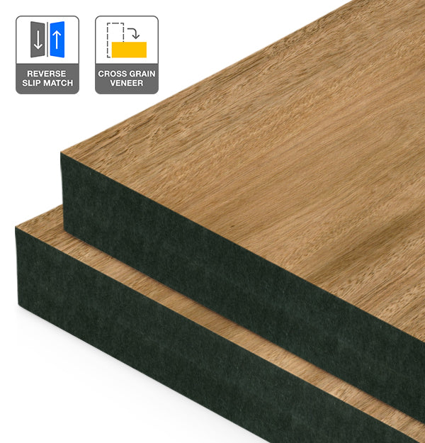 Spotted Gum Veneer Crown Cut Slip Match Cross Grain on Black MDF – Bord ...